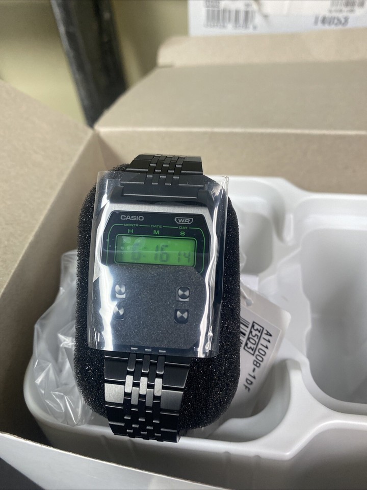 Casio A1100B-1 Black Vintage Series Ion Plated Alarm Stopwatch Digital ...