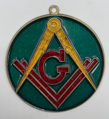 Freemason Masonic G Symbol Stained Green Glass Suncatcher 3-3/4" Round ...