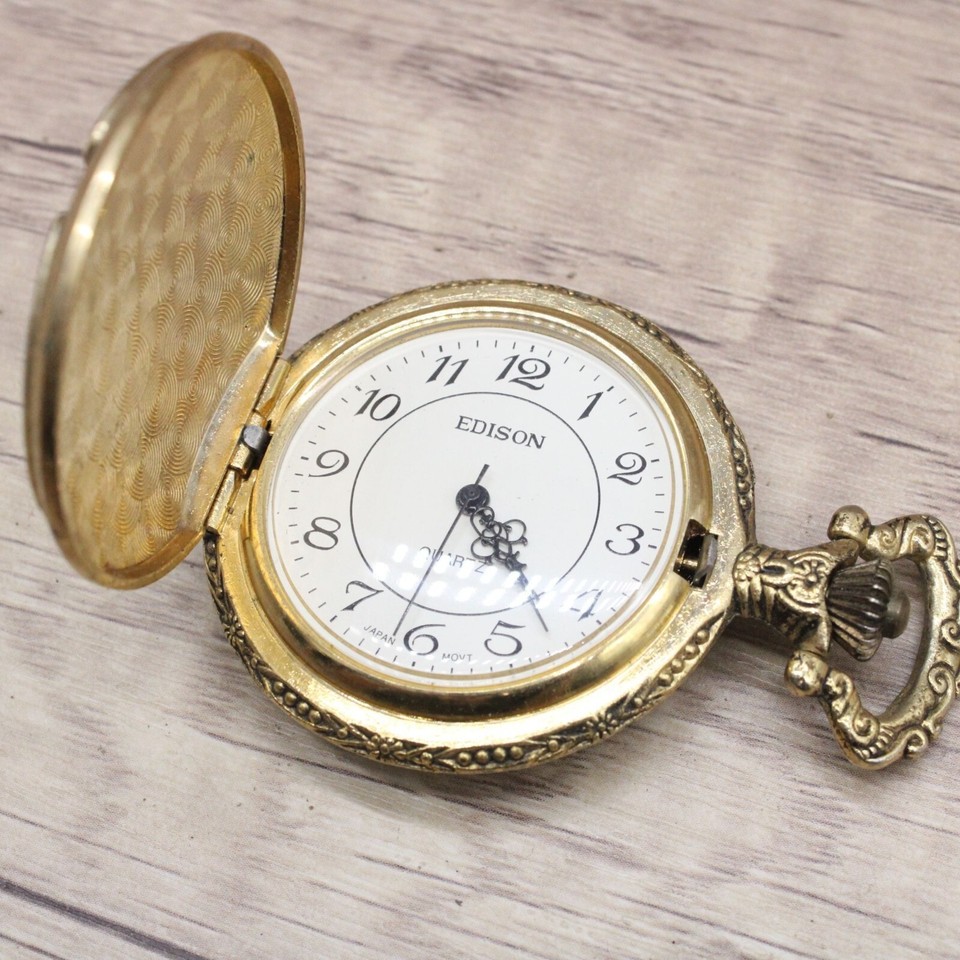 Vintage Edison Pocket Watch Mens Bronze Tone Stainless Steel Classic ...