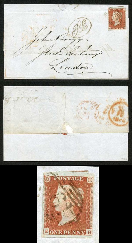 1841 Penny Red (PH) Four Margins on Cover with PL handstamp | eBay
