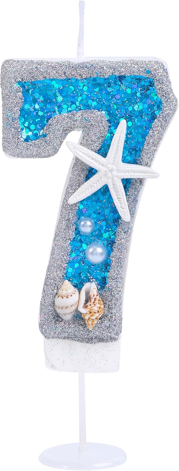 7 Birthday Candle Blue Number 7 Candle for Girl Boys under the Ocean ...