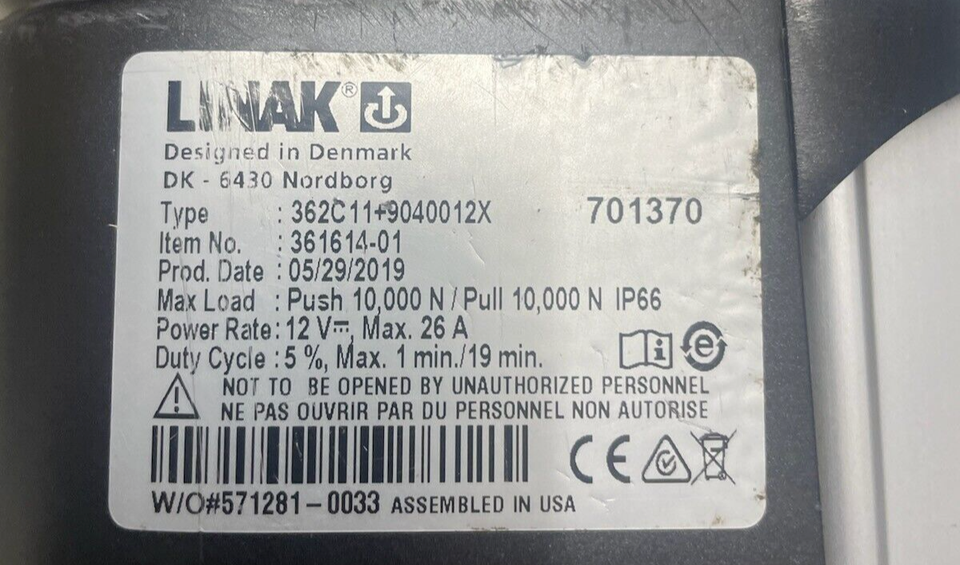 LINAK Actuator Type361209990A081A Item J18756 Push 2600 Pull 6800 N 12 ...