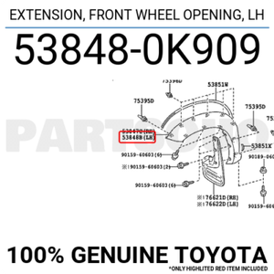 538480K909 Genuine Toyota EXTENSION, FRONT WHEEL OPENING, LH 53848 ...