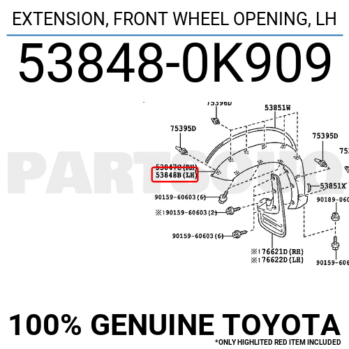 538480K909 Genuine Toyota EXTENSION, FRONT WHEEL OPENING, LH 53848 ...