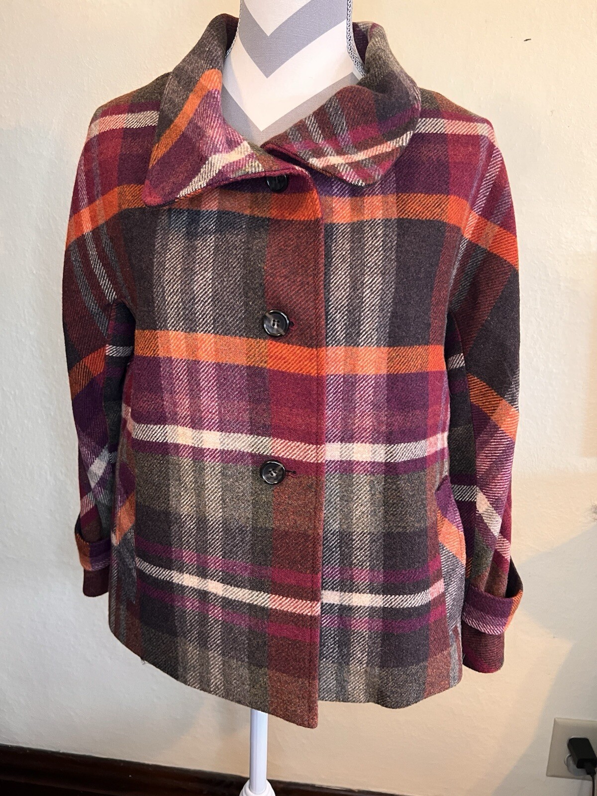 Talbots Wool Blend Tweed Coat Petite Size 8p, Orange,… - Gem