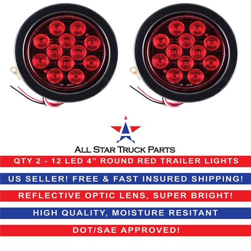 4" Red 12 LED Round Stop Turn Tail Truck Light with Grommet & Pigtail ...