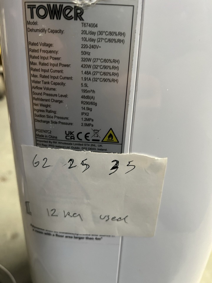 TOWER T674004 20 litre Dehumidifier with 24 Hour Timer 3 setting, White ...