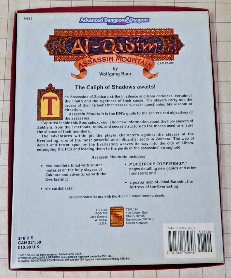 TSR Dungeons & Dragons Al-Qadim #9431 ALQ2 ASSASSIN MOUNTAIN complete ...
