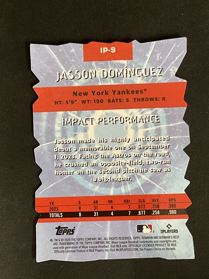 2024 Bowman's Best #IP-9 Jasson Domínguez Yankees Impact Players RC Die ...