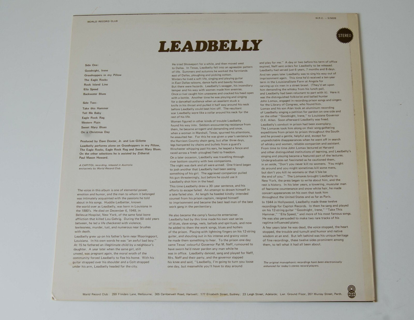 LEADBELLY - HUDDIE LEDBETTER'S BEST | VINYL, LP, ALBUM | eBay UK