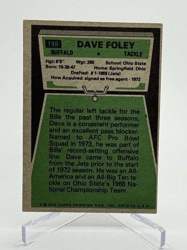 1975 Topps Bills Dave Foley Football Card #198 | eBay