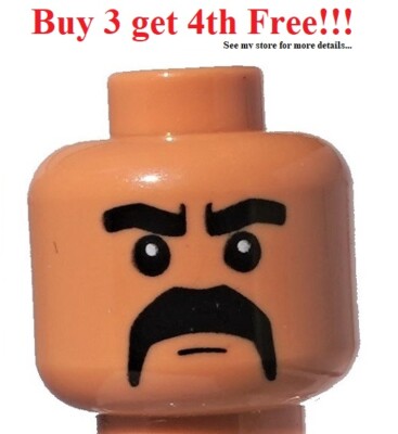 ☀️NEW Lego Minifigure Minifig Head Moustache Black Fu Manchu Thick ...