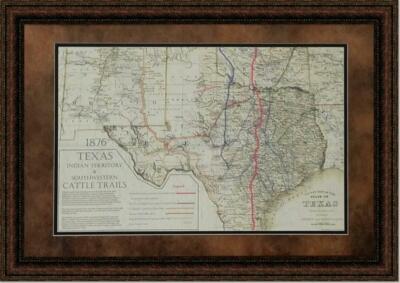 Cattle Trail Map | Framed Historic Texas Map with Double Mat | eBay