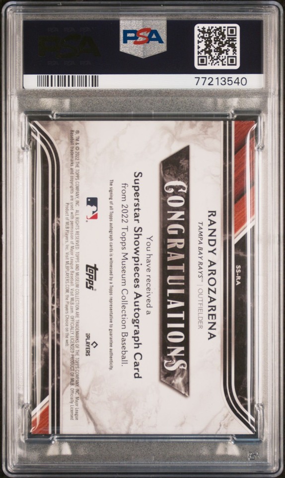 2022 TOPPS MUSEUM COLLECTION SHOWPIECE #RA RANDY AROZARENA 8/25 PSA 9 ...