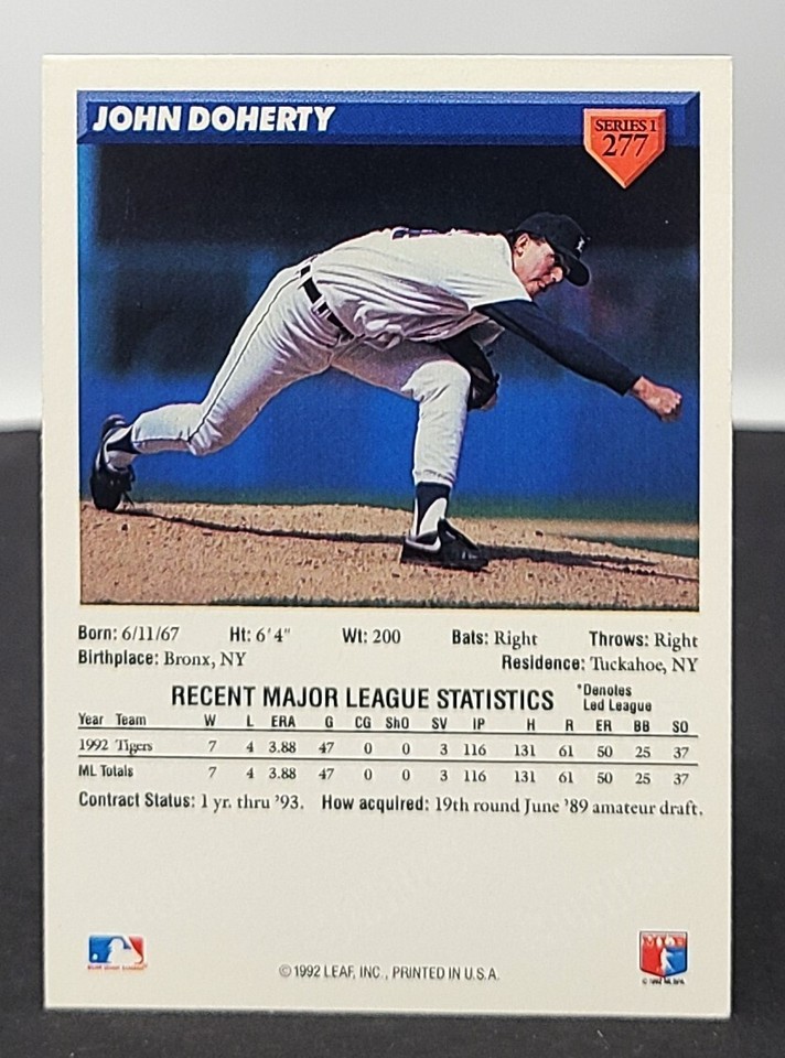 JOHN DOHERTY Signed Autographed 1993 Donruss Baseball Card #277 Detroit ...