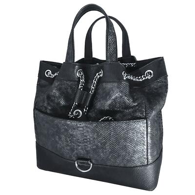 NEW ISABELLA ADAMS Black Python Snakeskin Embossed Chain Tote Purse ...