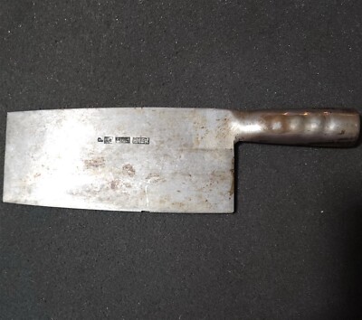 VINTAGE ALL METAL ASIAN BUTCHER'S SHOR HANDELED MEAT CLEAVER 12" LONG ...