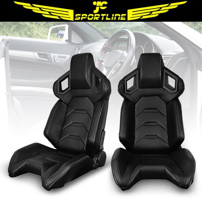 Universal Pair Reclinable Racing Seats & Dual Sliders Carbon PU Leather ...