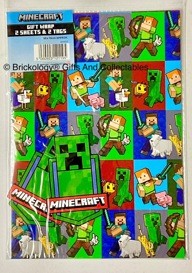 Lego Wrapping Paper Minecraft Minifigures Animals 2 Sheets With 2 ...