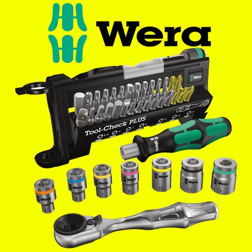 WERA 1/4" Hex Mini Ratchet Screwdriver & Socket Tool Check Plus Bit Set ...