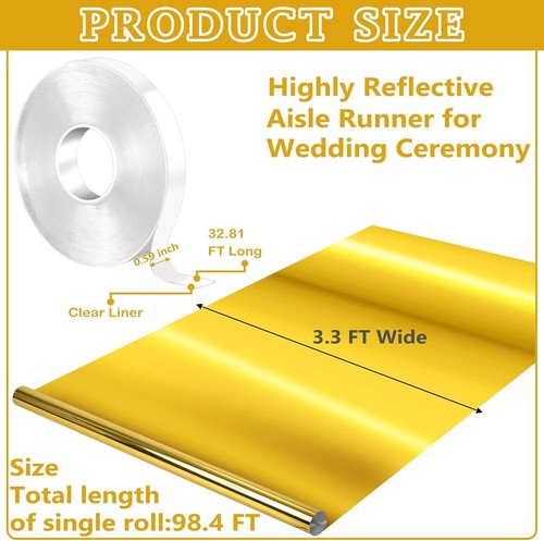 3.3x98.4 ft Mirror Rug Aisle Runner for Wedding Ceremony Double Sided ...