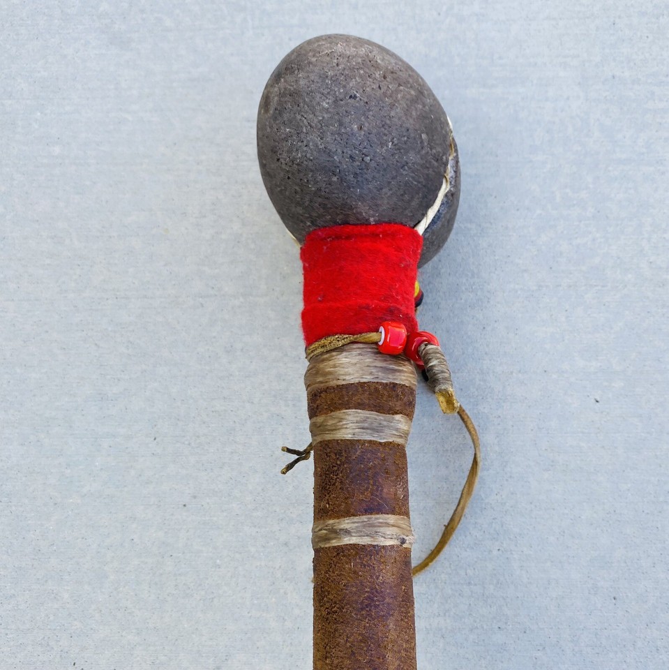 Native American Handmade Stone War Club Tomahawk Hatchet Wood Leather ...