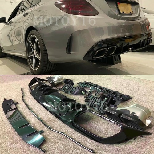 C63 Style Rear diffuser &exhaust tips for Mercedes C W205 AMG Bumper ...