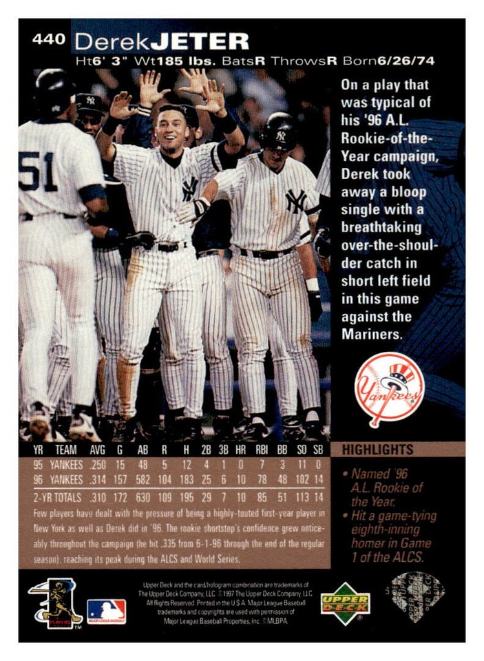 1997 Upper Deck #440 Derek Jeter New York Yankees AW Baseball NM | eBay