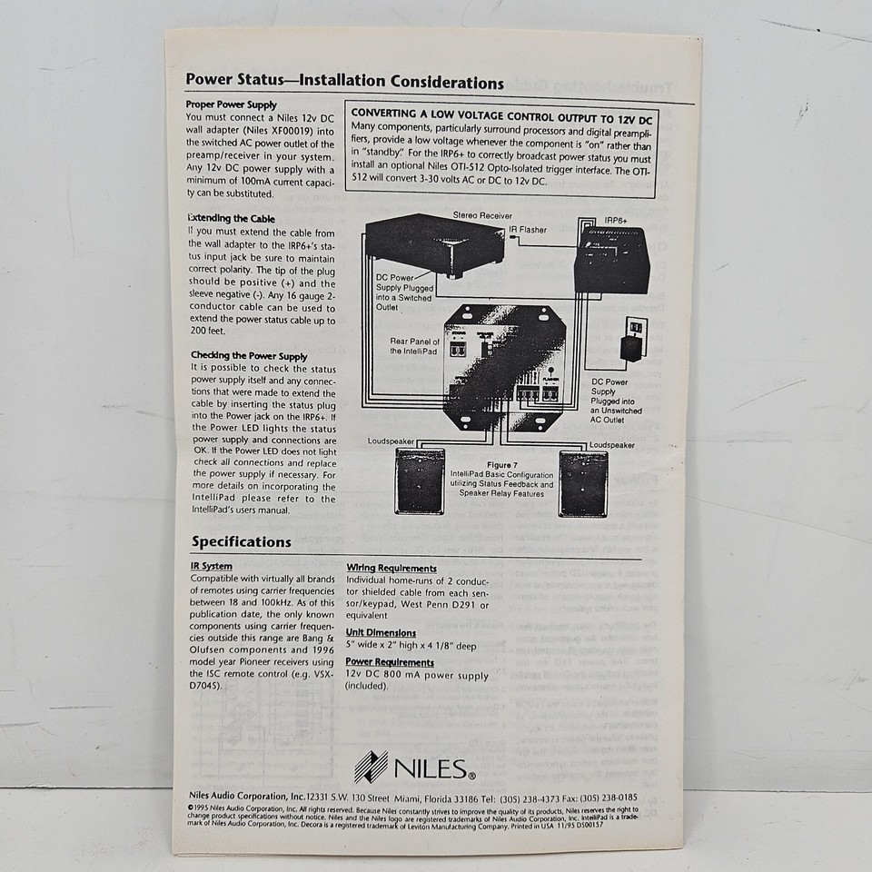 Niles IRP6+ Infrared Extender System IR Main System Unit Manual Guide ...