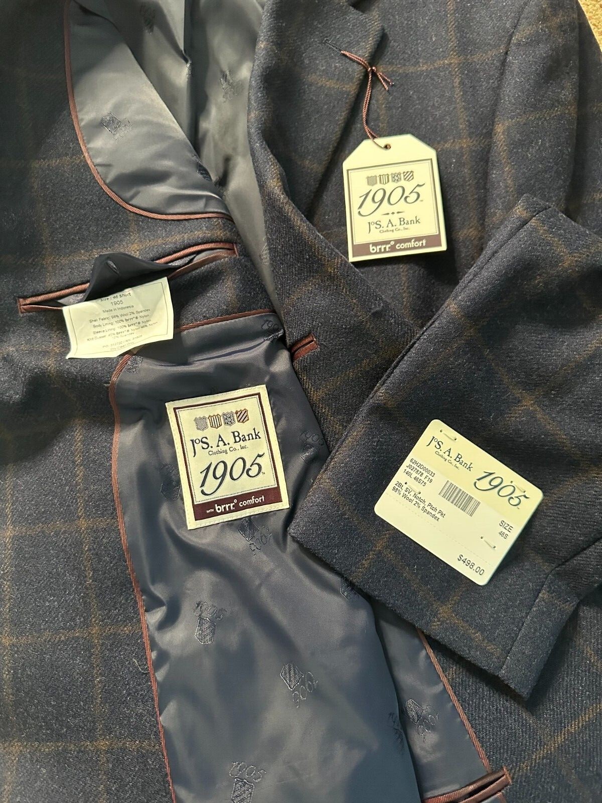 Jos A. Bank Blue Plaid Check Wool Tailored Fit Blazer Sport Coat Jacket ...