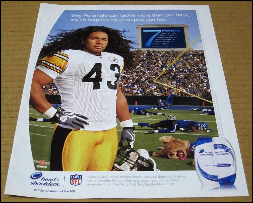 2010 Troy Polamalu Head & Shoulders Print Ad Advertisement Pittsburgh ...