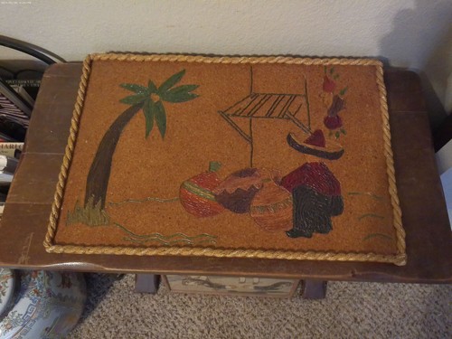 Vintage Collectible Mexican Folk Art String Cork Rope Painting on Wood ...