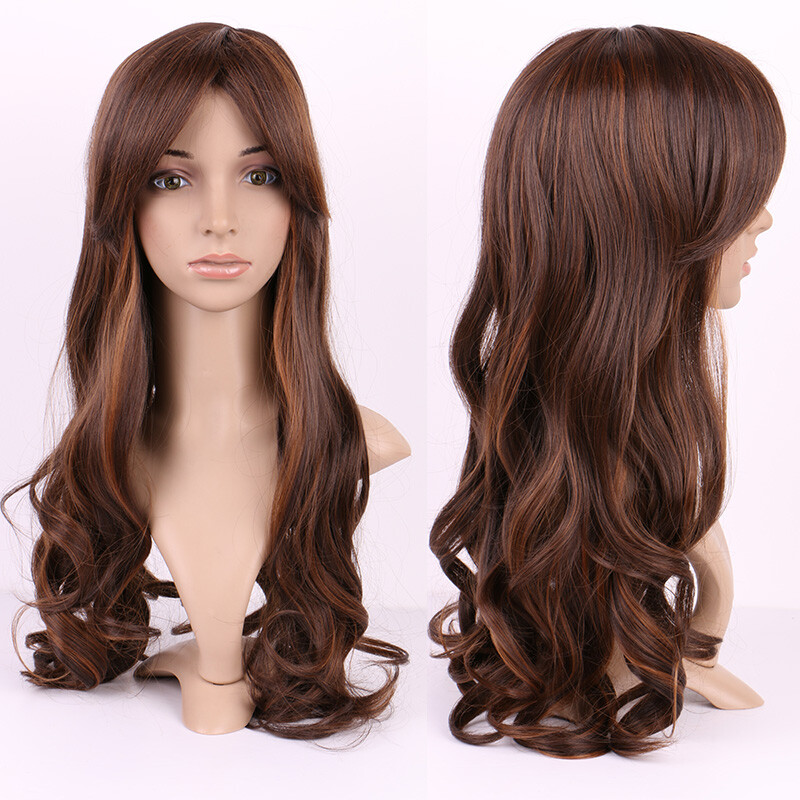 Women Lady Long Hair Wig Curly Wavy Synthetic Daily Cosplay Party Full ...