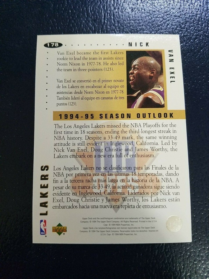 Nick Van Exel Los Angeles Lakers 1994 - 1995 CC Gold Signature SPANISH ...