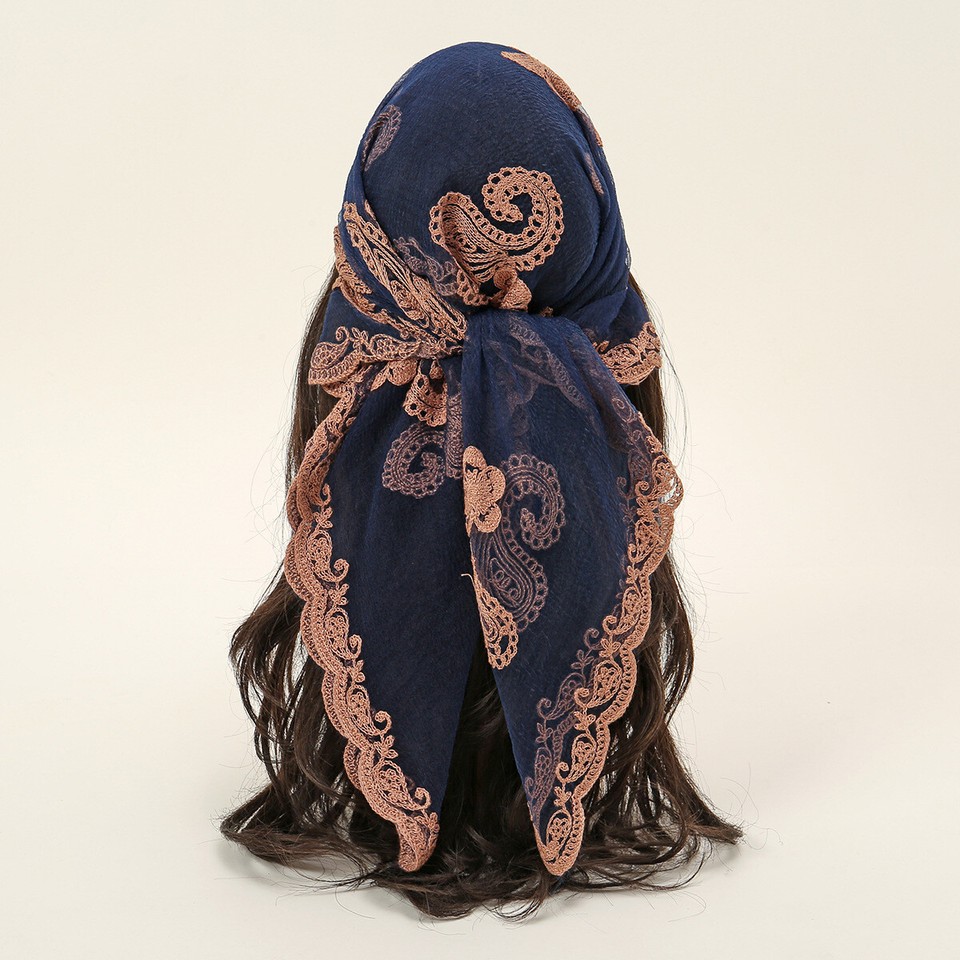 Malaysian Flower Embroidered Square Scarf Head Wrap Cover Shawls ...
