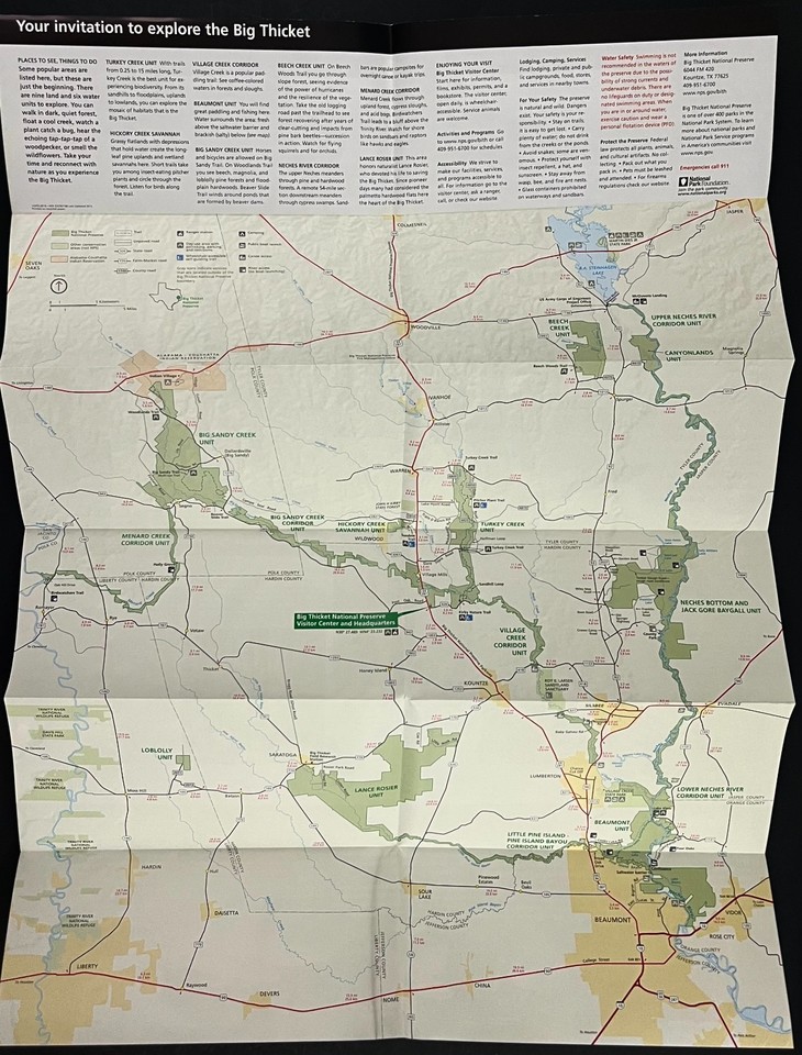 2018 Big Thicket Texas Preserve National Park Service Travel Guide Map ...