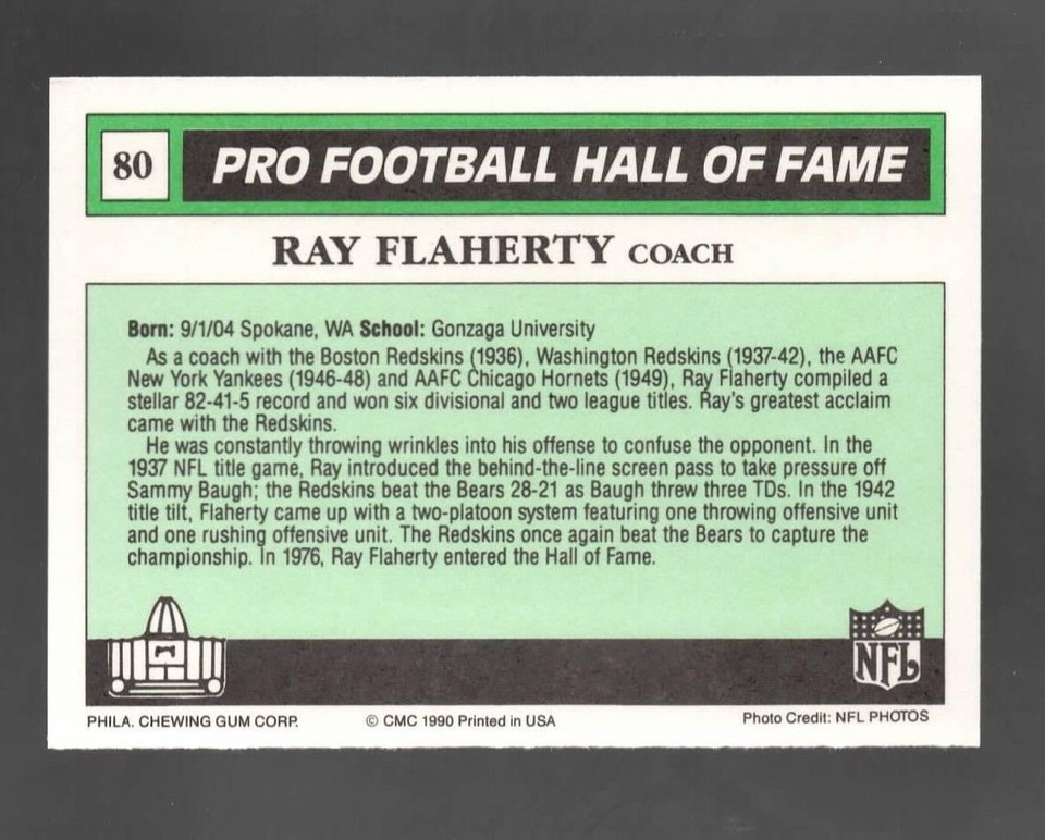 1990 Swell Greats Ray Flaherty New York Giants #80 Near Mint or Better ...