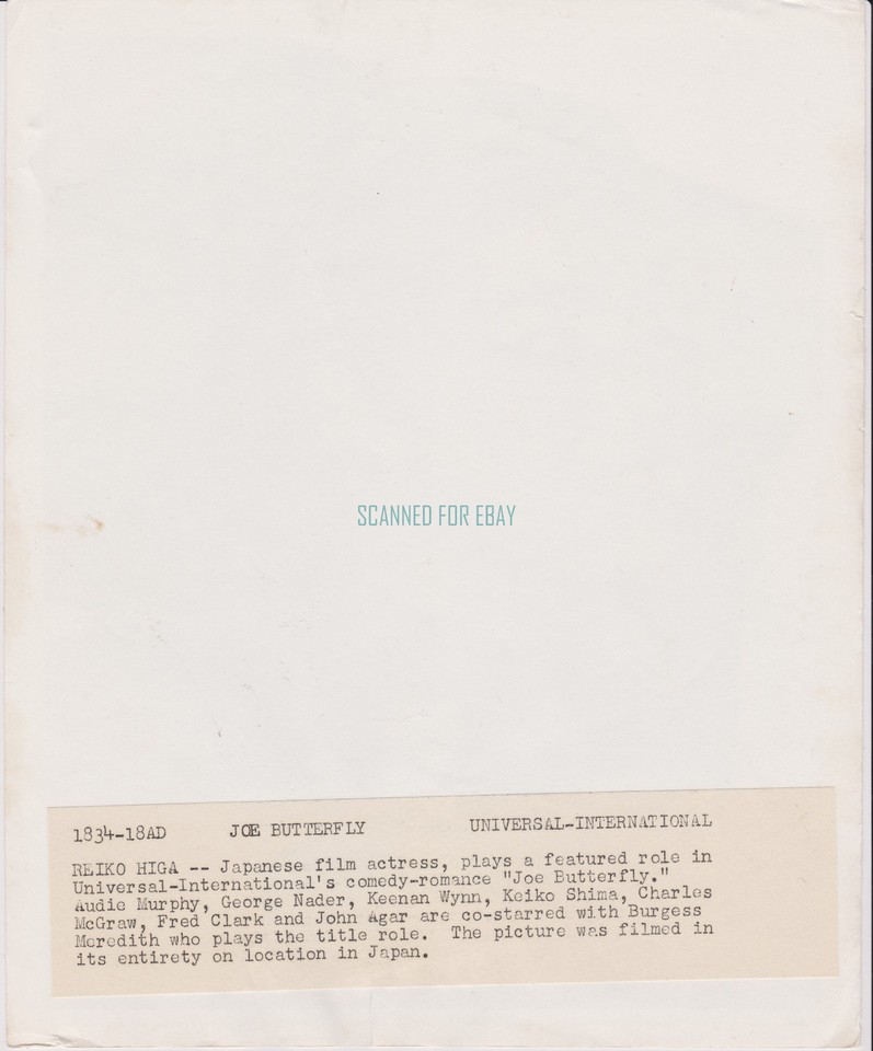 SEXY JAPANESE ACTRESS REIKO HIGA JOE BUTTERFLY ORIGINAL 1956 8X10 WITH ...