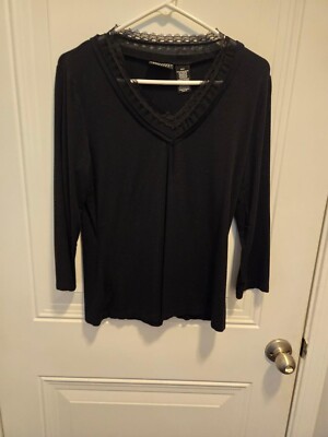Women's Apostrophe Stretch Top - Black with lacy neck - Size Medium | eBay