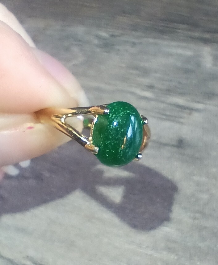 JC Genuine Jade Cabochon Ring 14kt Gold Plate Band Sz 6 Total Weight 2. ...