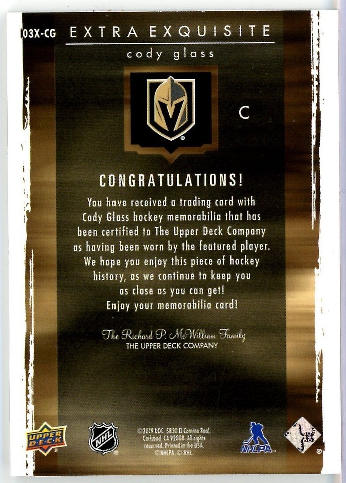 2019-20 Exquisite Collection '03-04 Retro Exquisite Jerseys Cody Glass ...