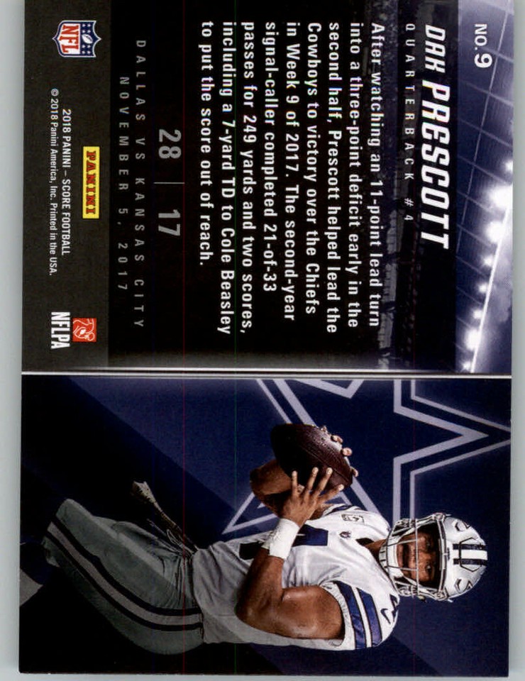2018 Score Football Scoreboard #9 Dak Prescott - Dallas Cowboys | eBay