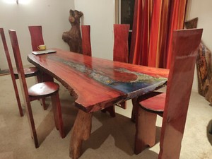 Heritage Red Gum Live Edge Dining Table- Epoxy river with 3D painting ...