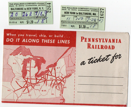 Pennsylvania Railroad Baltimore New York July 30 1947 Pullman Co ...