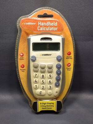💥Caliber Handheld Calculator 8-Digit Display 3 Key Memory Hard Cover ...