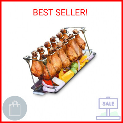 Chicken Leg Rack for Grill with Drip Tray - Easy to Use 12 Slots ...