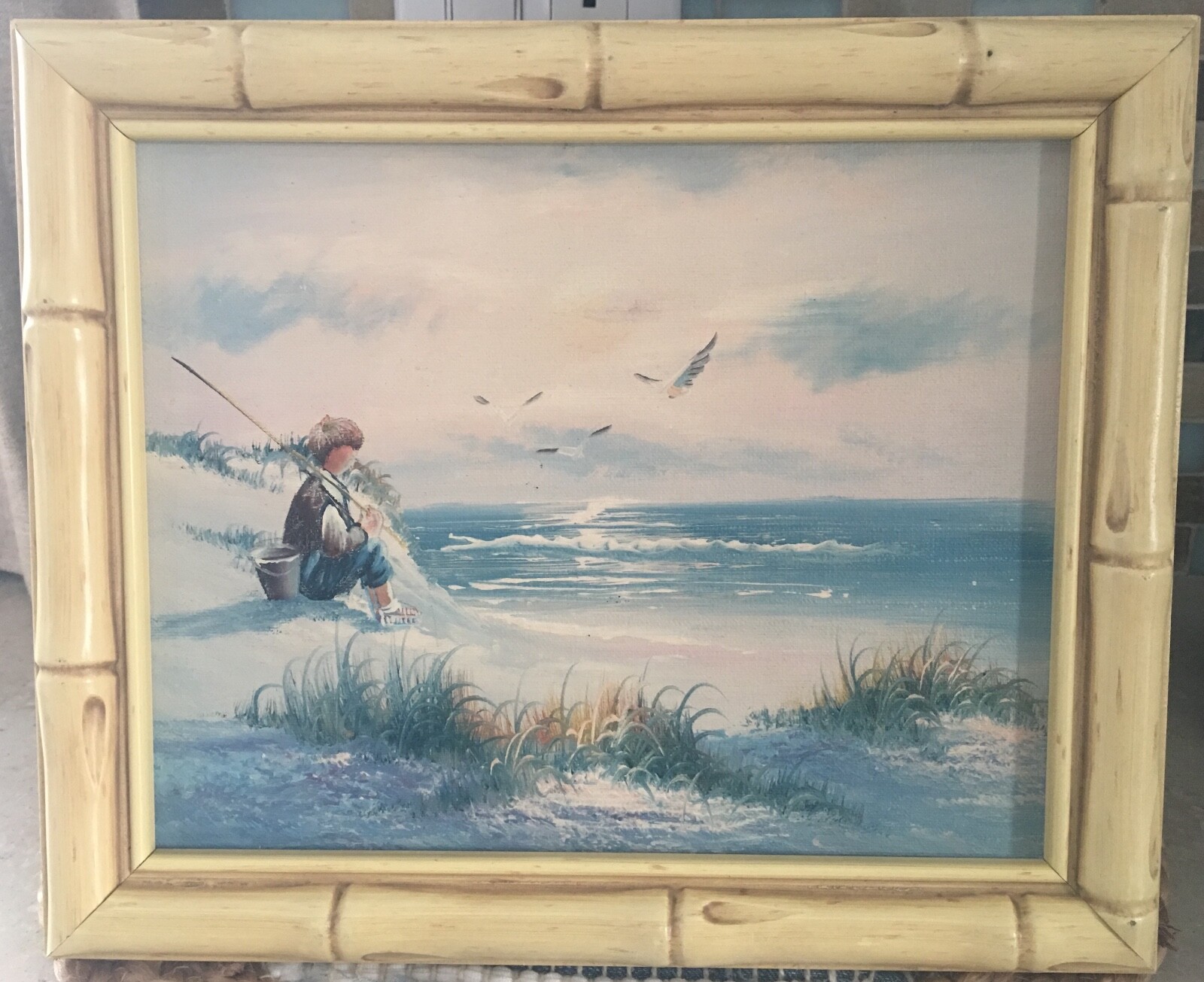 2 Original Oil Paintings Signed W. Amion, Boy & Girl Playing At Sea ...