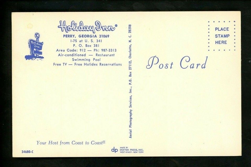 Holiday Inn Motel Hotel Postcard Georgia GA Perry restaurant inter ...