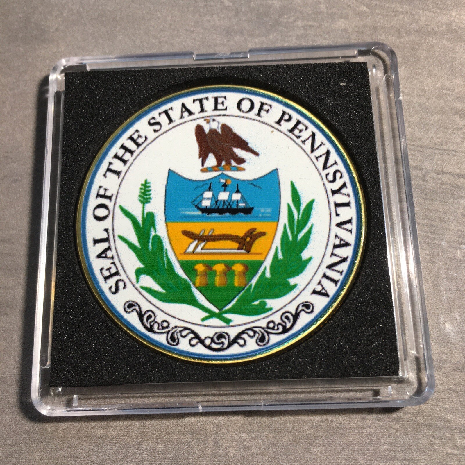 PENNSYLVANIA (PA) State Seal Challenge Coin Colorized USA CASE IS ...