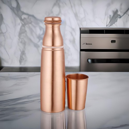 Pure Cuivre Mat Uni Finir Eau Bouteille Avec 1 Intégré Eau Portion ...